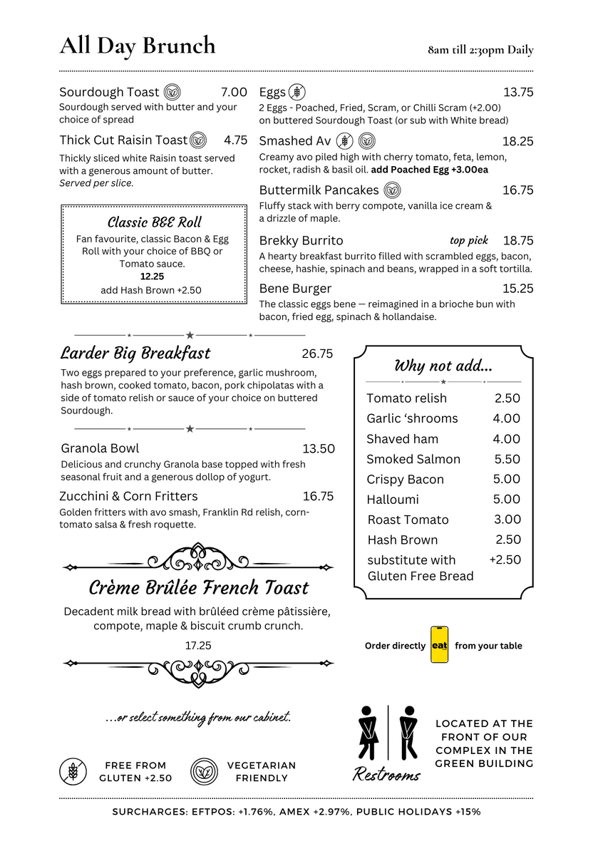 Cafe Menu – Larder & Home