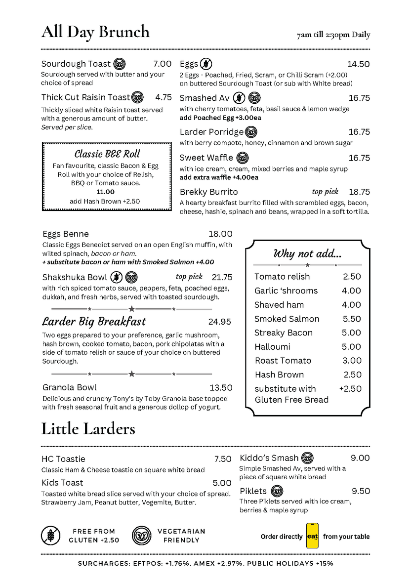 Cafe Menu – Larder & Home